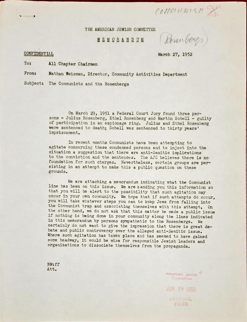 “A Very Ticklish Problem”: The AJC Response to the Rosenberg Trial ...